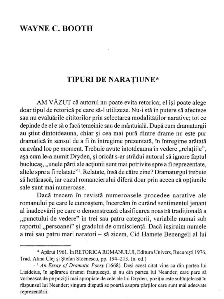 Wayne C Booth - Tipuri de Naratiune | PDF