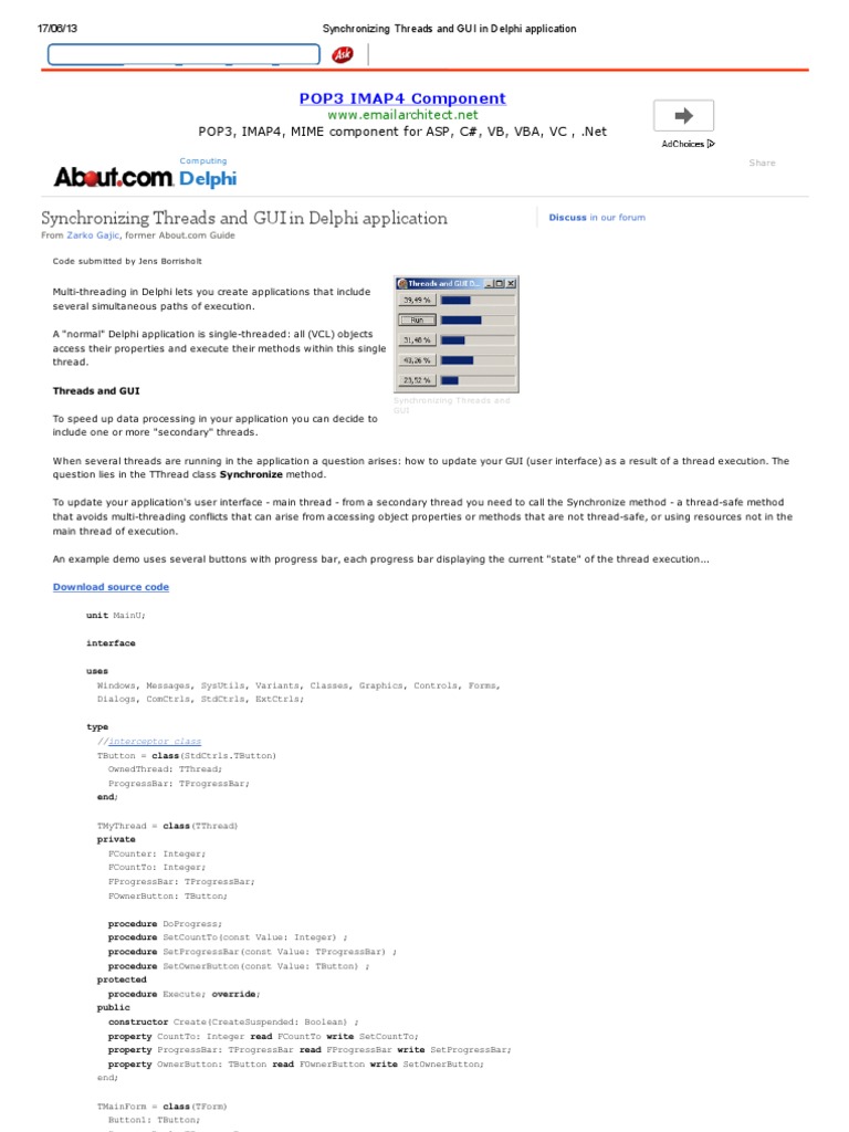 Synchronizing Threads and GUI in Delphi Application | PDF | Thread (Computing) | Operating ...