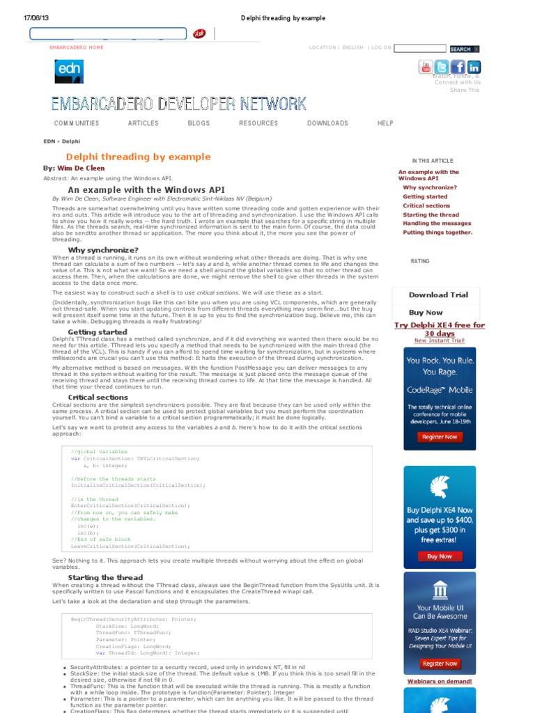 Delphi Threading By Example Download Free Pdf Thread Computing Application Programming