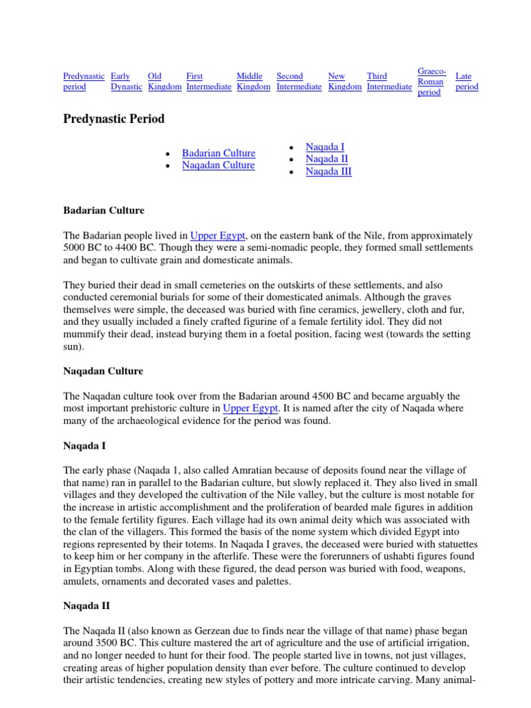 Predynastic Period: Badarian Culture | PDF | Horus | Pharaoh