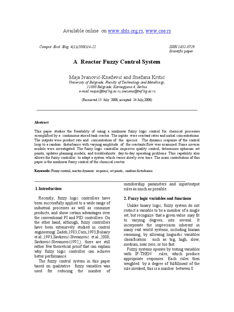 A Reactor Fuzzy Control System | PDF | Chemical Reactor | Control System