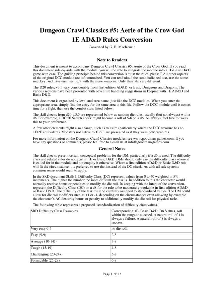 1E Conversion DCC5 Aerie | PDF | Dungeons & Dragons | D20 System