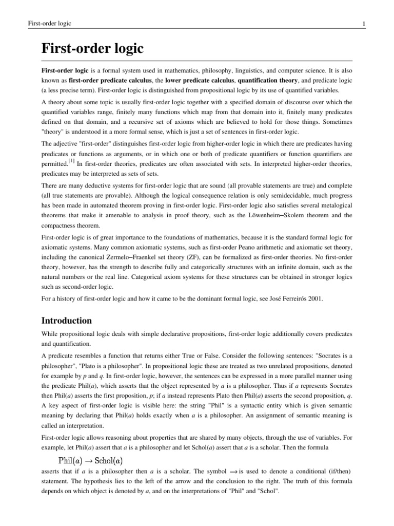 First Order Logic Pdf First Order Logic Interpretation Logic