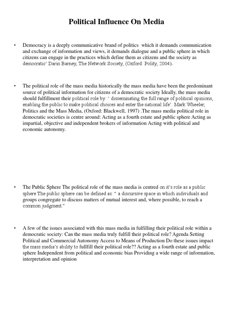 Political Influence On Media | PDF | Public Sphere | Mass Media