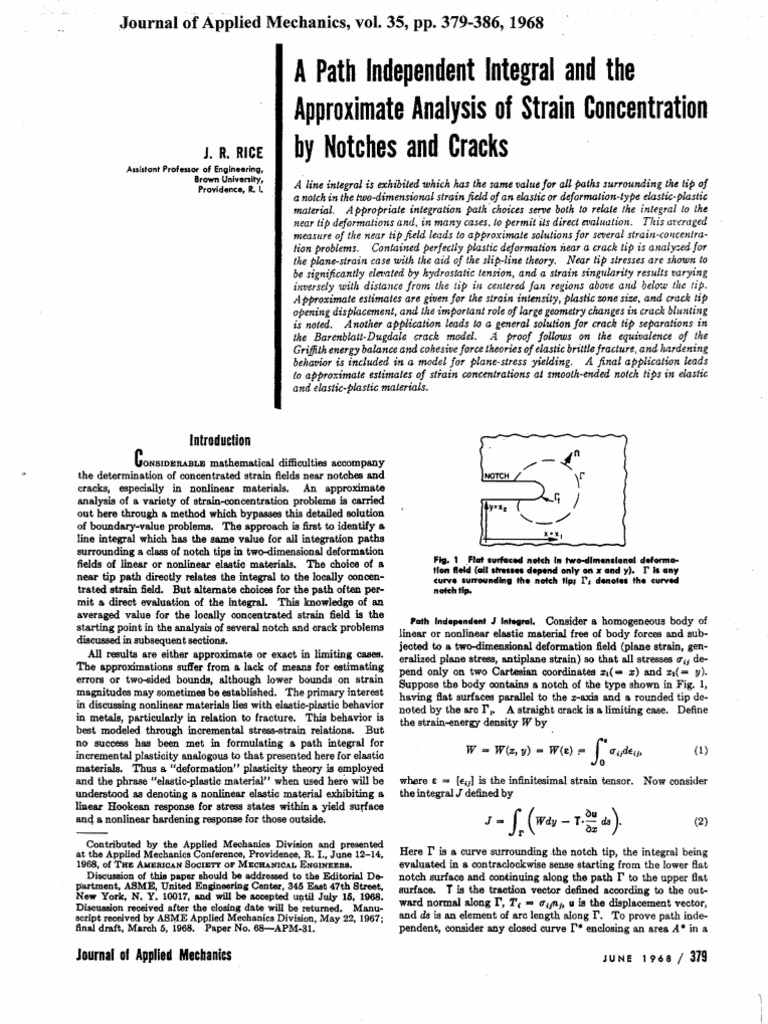 J R Rice - Path Independentt Integral - JAM68 | PDF | Fracture ...