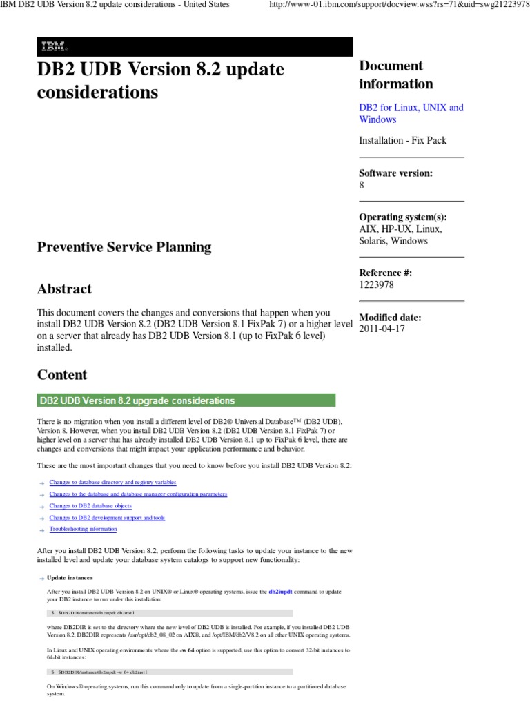 IBM DB2 UDB Version 8 Update Considerations | PDF | Ibm Db2 | Windows ...
