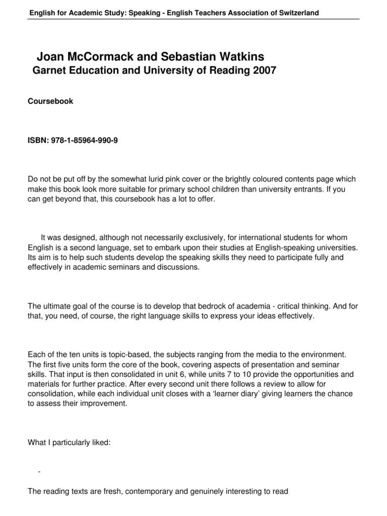 Academic Speaking for ESL Students | PDF | Textbook | English Language