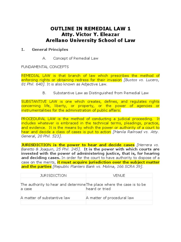 Outline in Remedial Law 1 | PDF | Jurisdiction | Supreme Courts