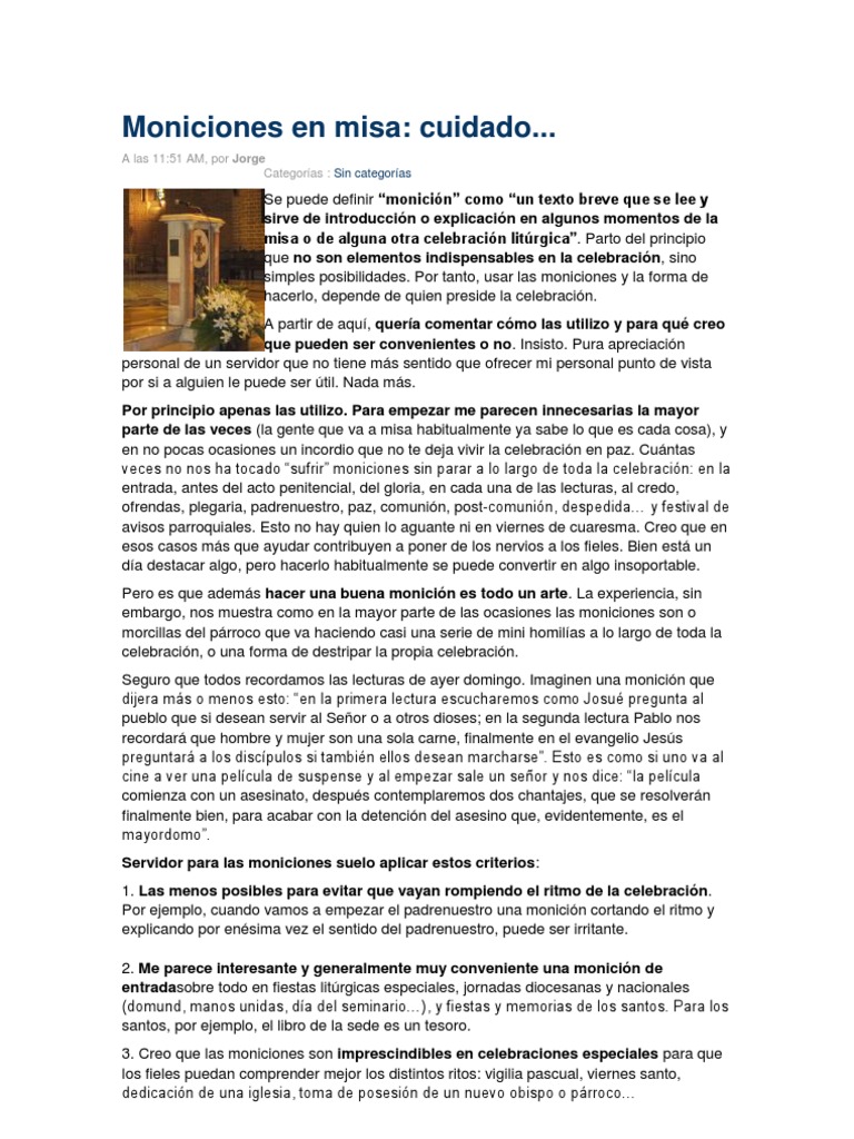 Moniciones en Misa | PDF | Misa (liturgia) | orador del Señor