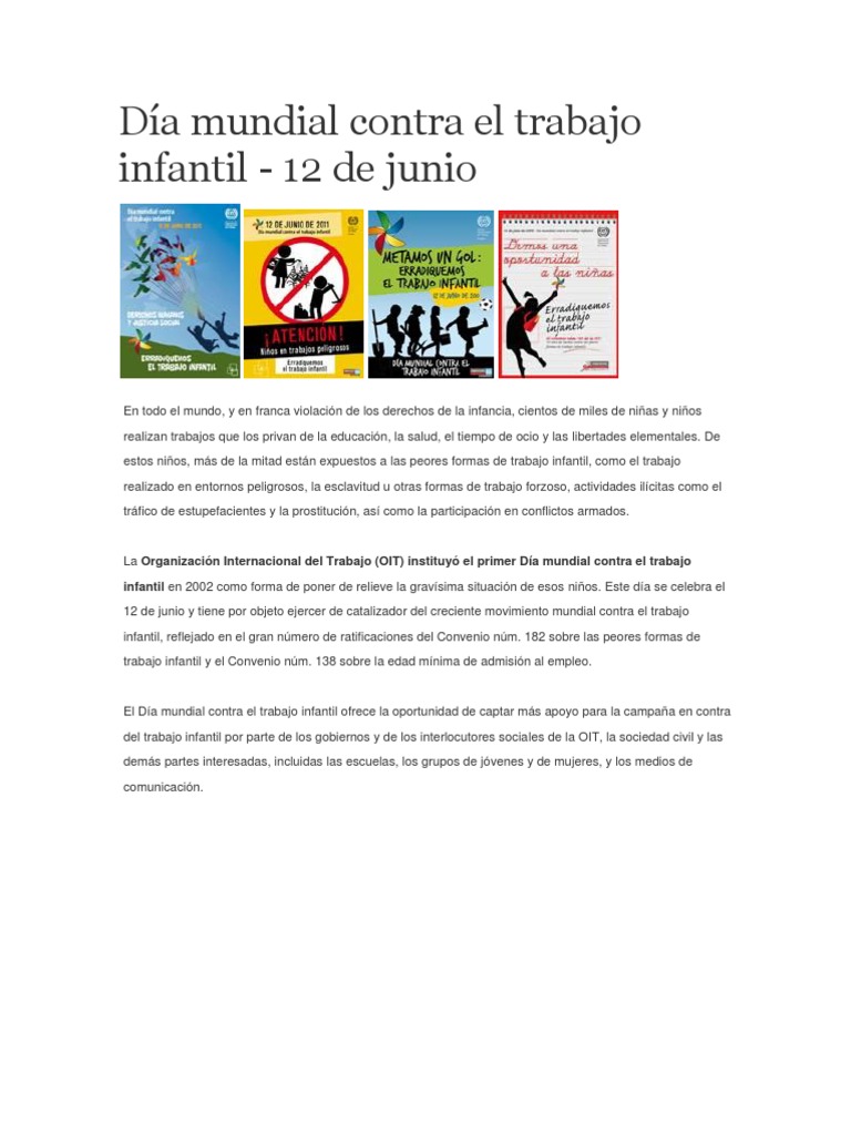 Día Mundial Contra El Trabajo Infantil | PDF | Trabajo infantil ...