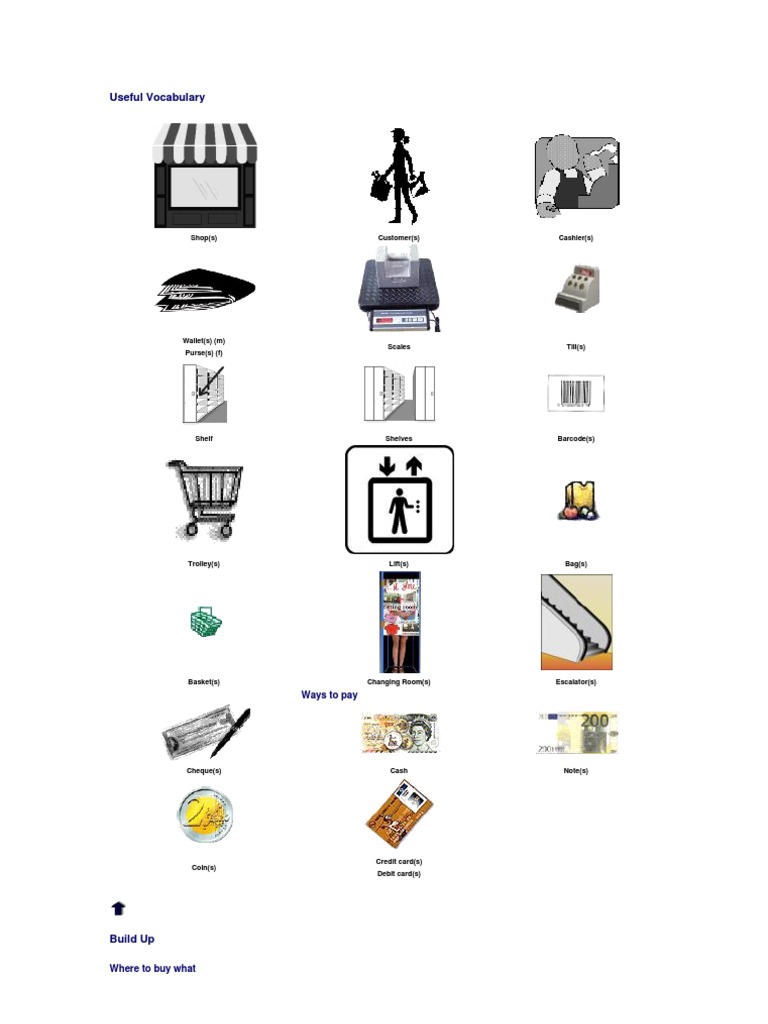 Useful Vocabulary For Shopping | PDF | Supermarket | Cheque
