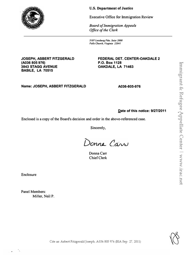 Board of Immigration Appeals Office of the Clerk | Constitutional Law ...