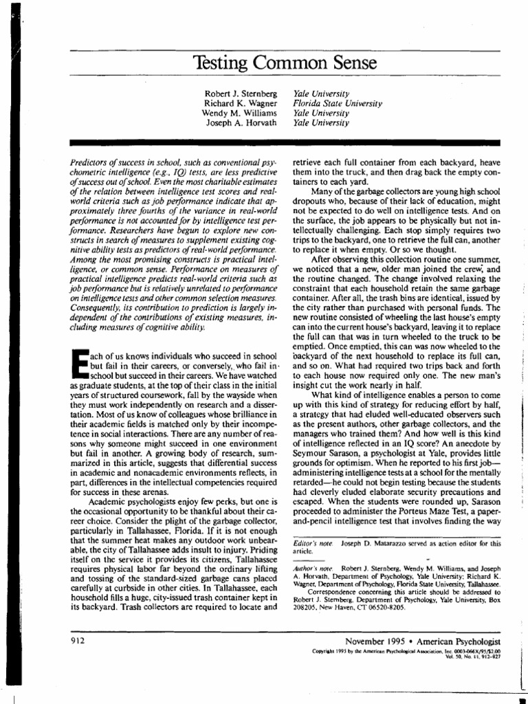 Testing Common Sense | PDF | Intelligence Quotient | Psychology
