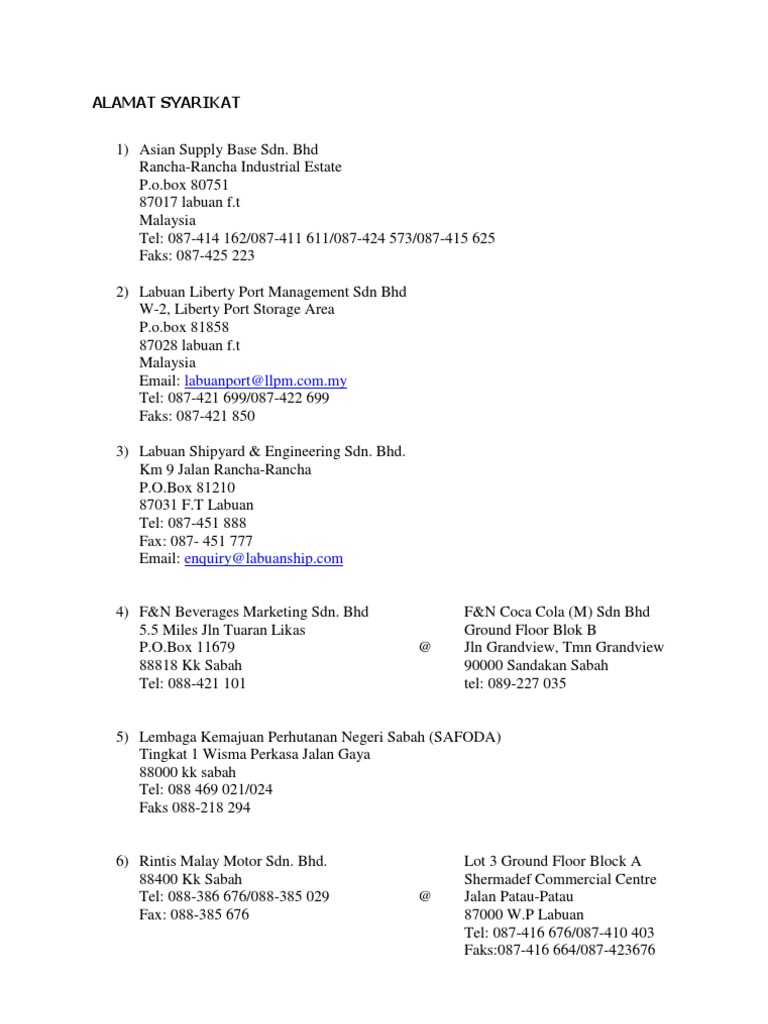 Alamat Syarikat | PDF
