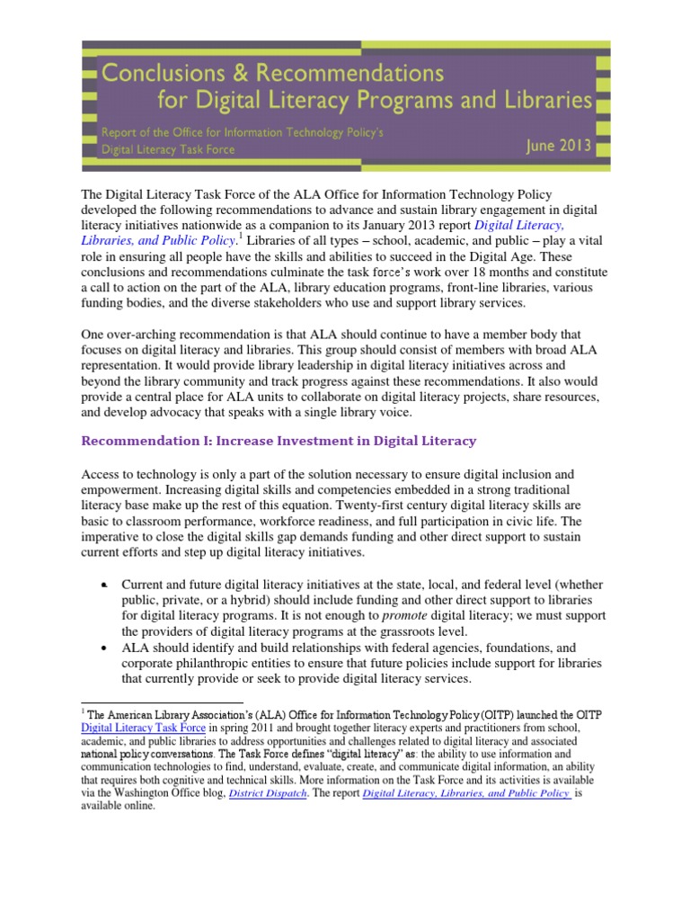 Conclusions and Recommendations For Digital Literacy Programs and ...