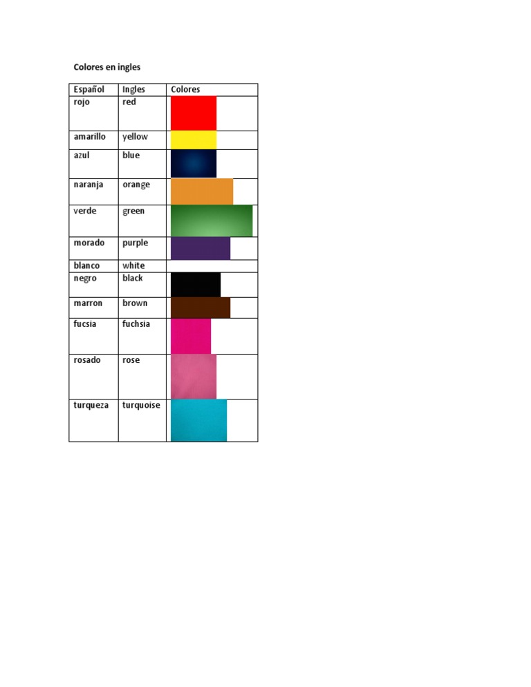 Colores en Ingles | PDF