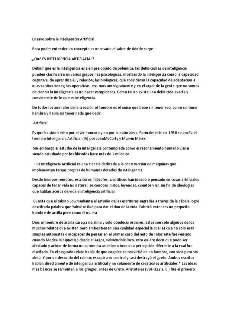 Ensayo Sobre La Inteligencia Artificial | Inteligencia artificial ...