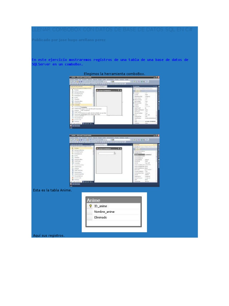 Llenar Combobox Con Datos de Base de Datos SQL en C | PDF | Tabla (base ...