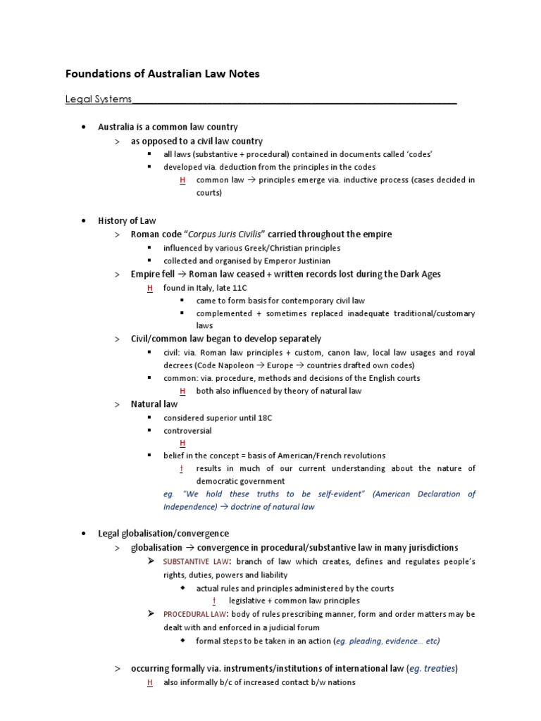 Foundations of Australian Law Notes | PDF | Equity (Law) | Parliament ...