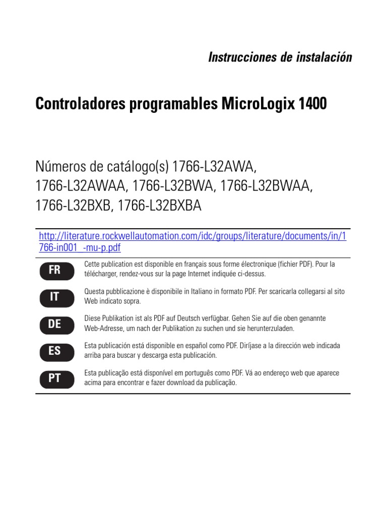 Manual PLC Micrologix 1400 | PDF | Tornillo | Descarga electrostática