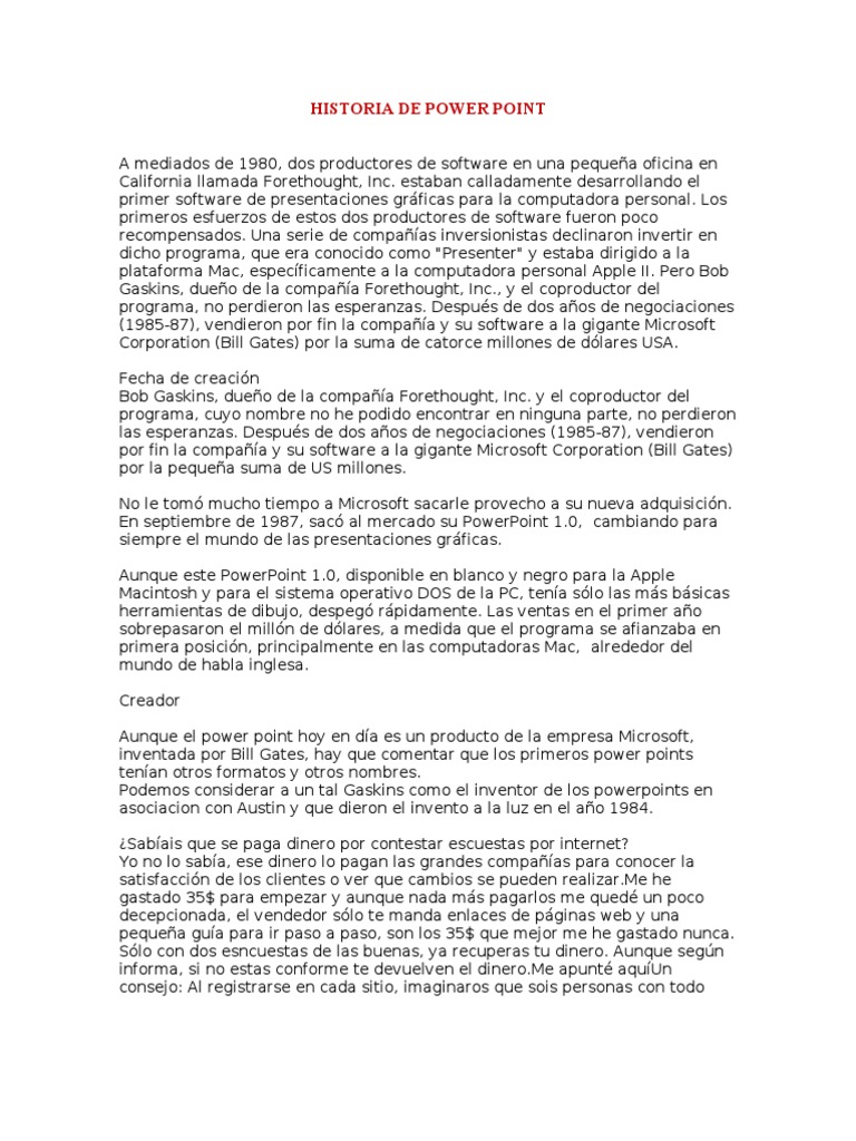 Historia de Power Point | PDF | Microsoft PowerPoint | Informática