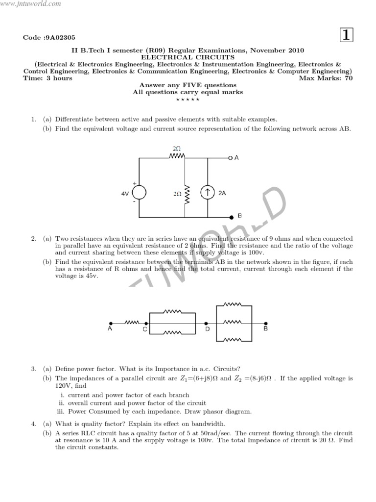 Analysis of Sample Electrical Circuits Exam for Jawaharlal Nehru ...