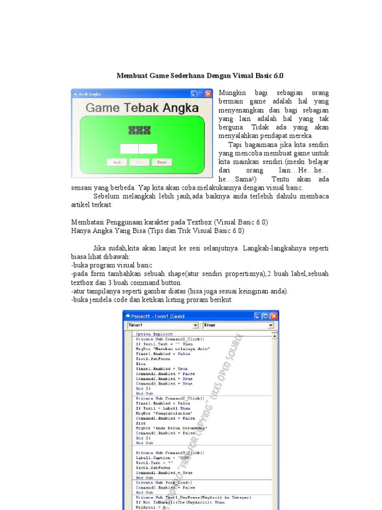 Membuat Game Sederhana Dengan Visual Basic 6 | PDF | Game & Aktivitas