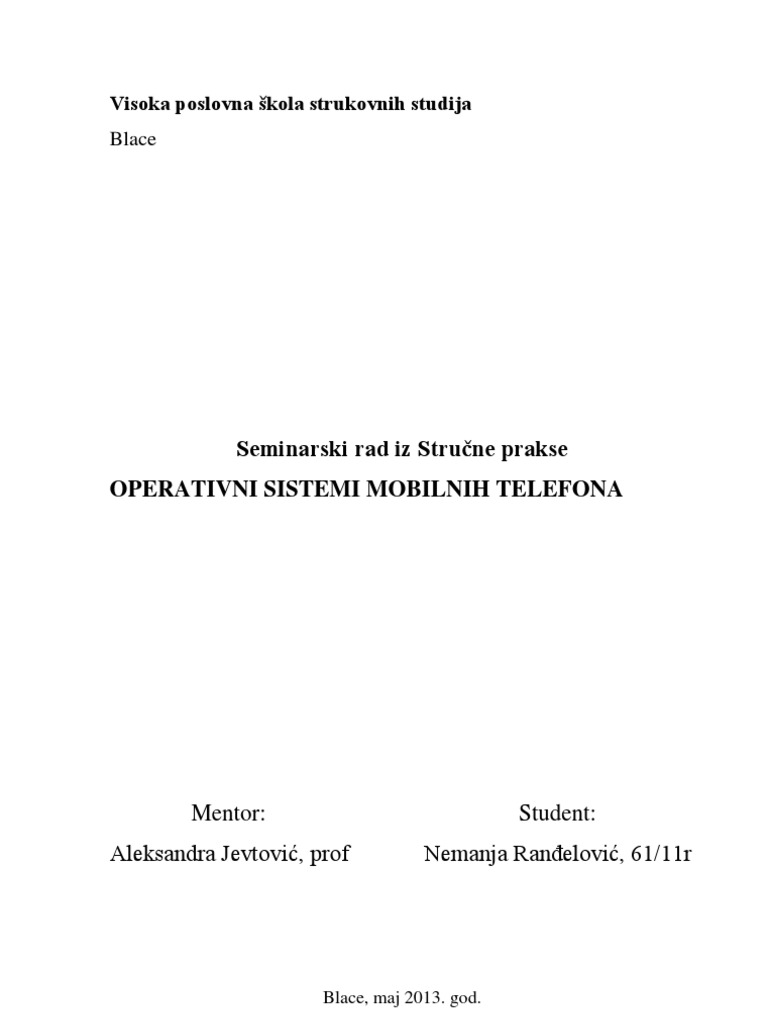 Operativni Sistemi Mobilnih Telefona | PDF