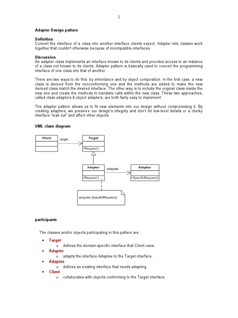 Adapter Design Pattern: Target Adapter Adaptee Client | PDF | Class (Computer Programming ...