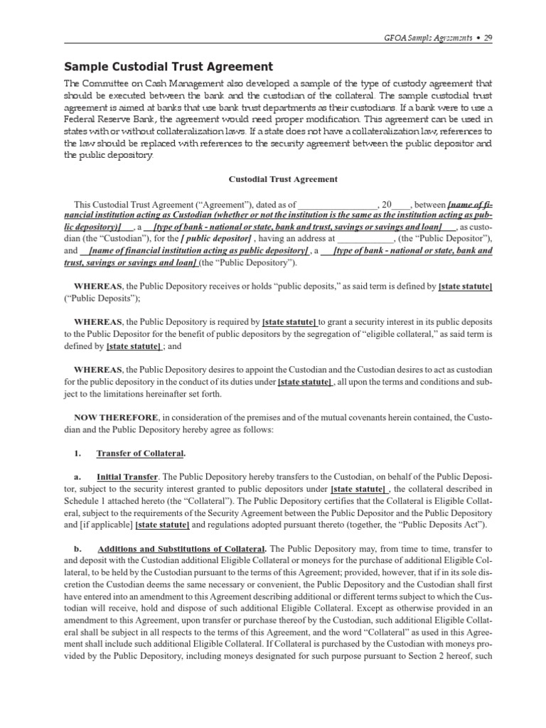 Sample Custodial Trust Agreement | PDF | Banks | Indemnity