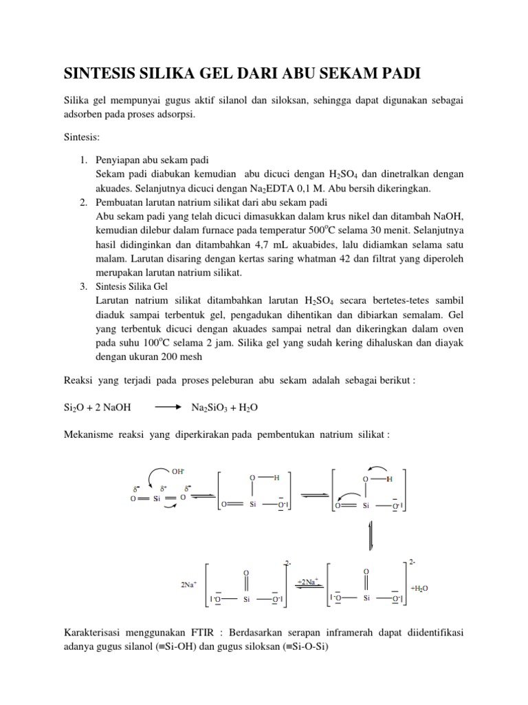 SINTESIS SILIKA GEL DARI ABU SEKAM PADI | PDF