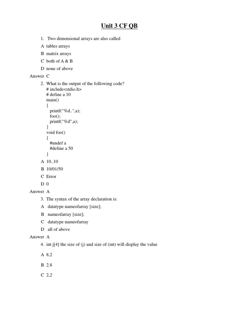 Cf Chap3 Engineering Mcqs Pdf C Programming Language Parameter Computer Programming
