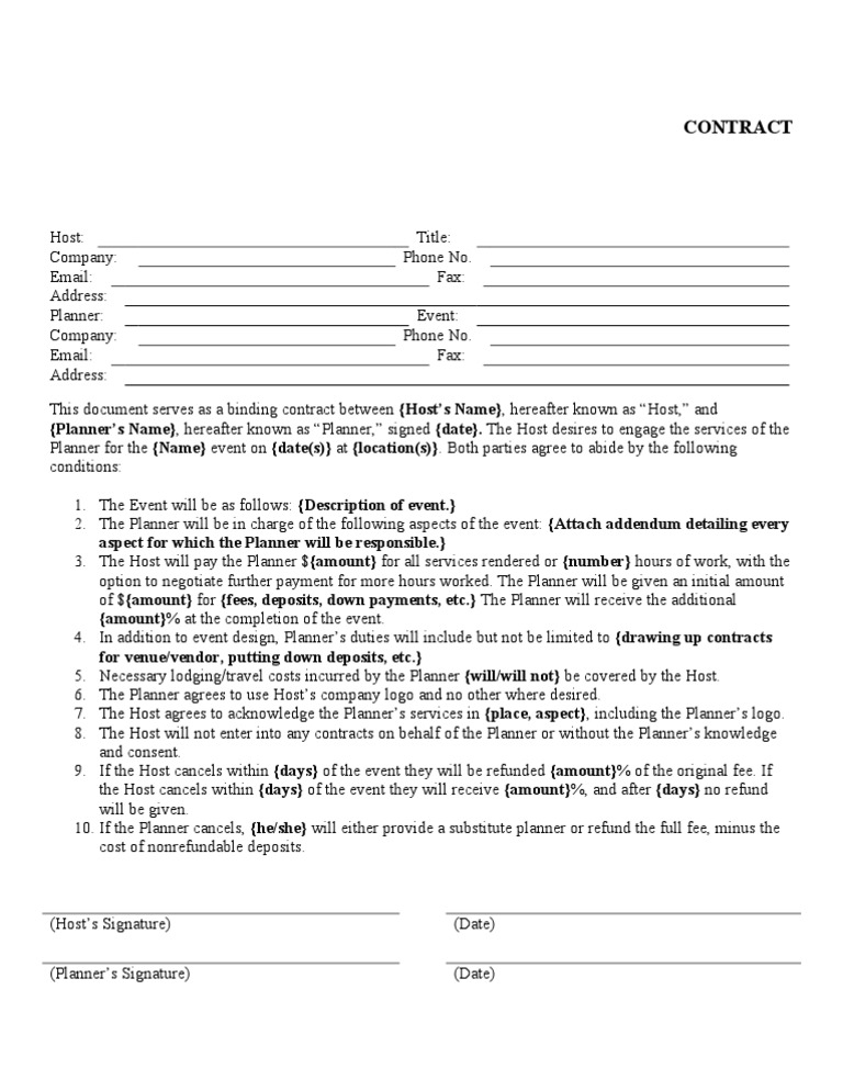 Event Planner Sample Contract | PDF