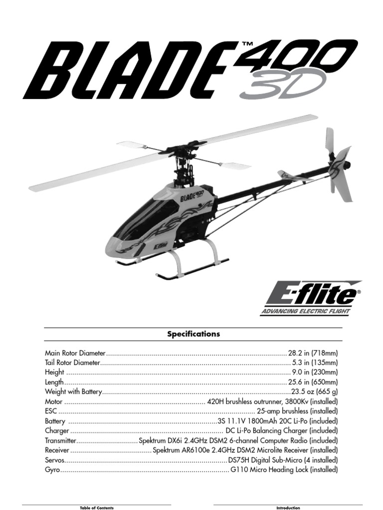 EFLEFLH1400 Blade 400 3D Manual LoRes | PDF