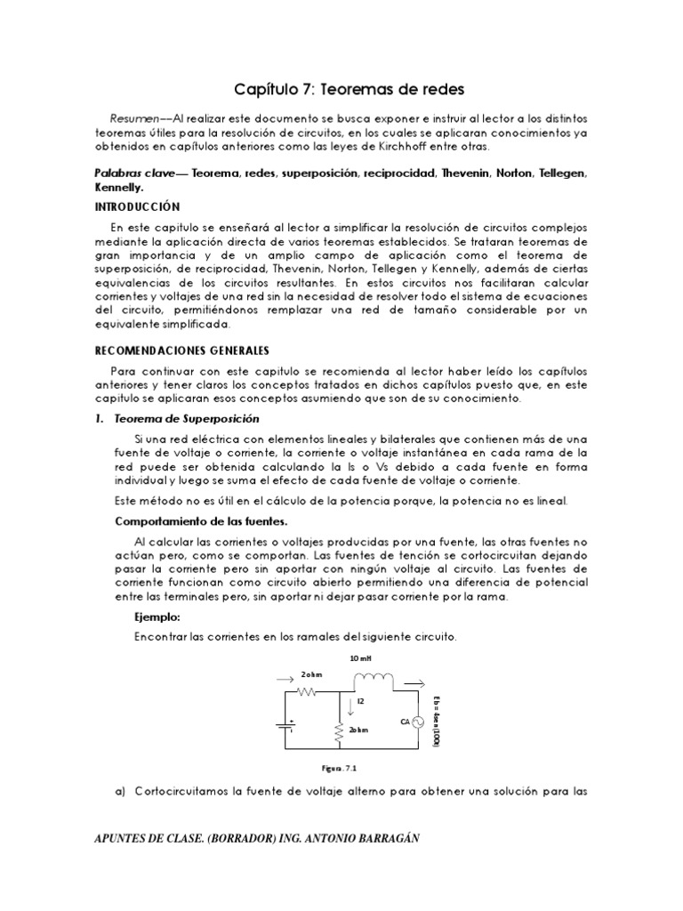 Teoremas de redes eléctricas: aplicaciones y ejemplos de los teoremas de superposición ...