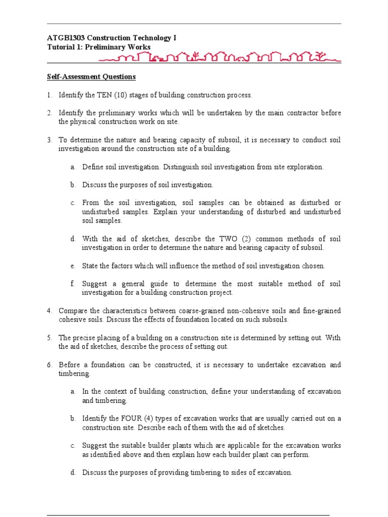 Tutorial 1 - Preliminary Works | PDF | Excavation (Archaeology) | Soil