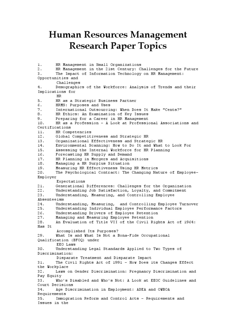 Human Resources Management Research Paper Topics | PDF | Human Resource ...