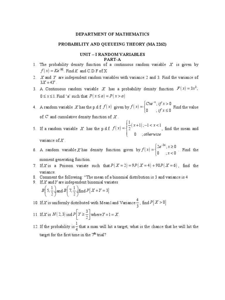 PQT Question Bank | PDF | Stochastic Process | Markov Chain