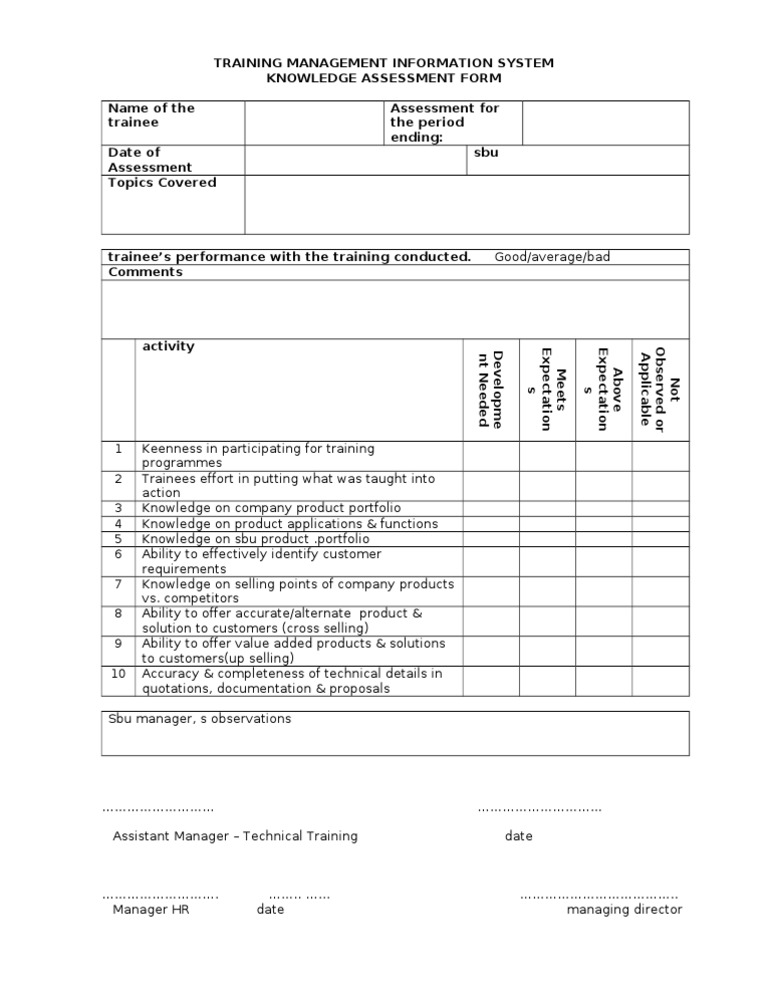 Technical Knowledge Assessment Form | PDF
