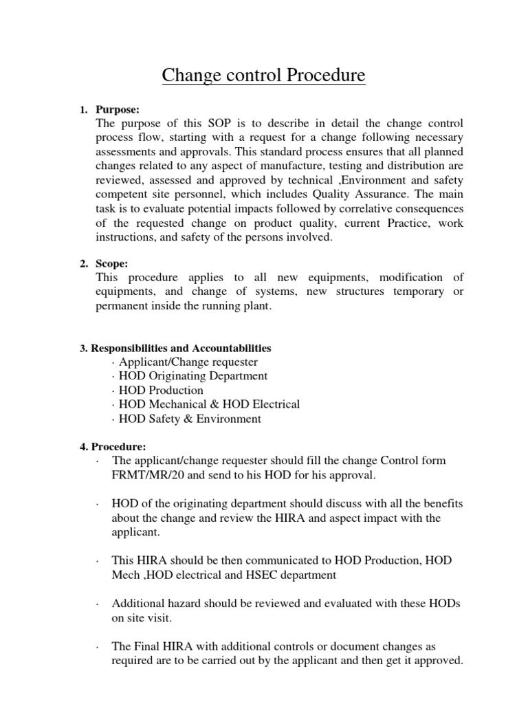 Change Control Procedure | PDF | Safety | Prevention Change Control Procedure | PDF | Safety | Prevention