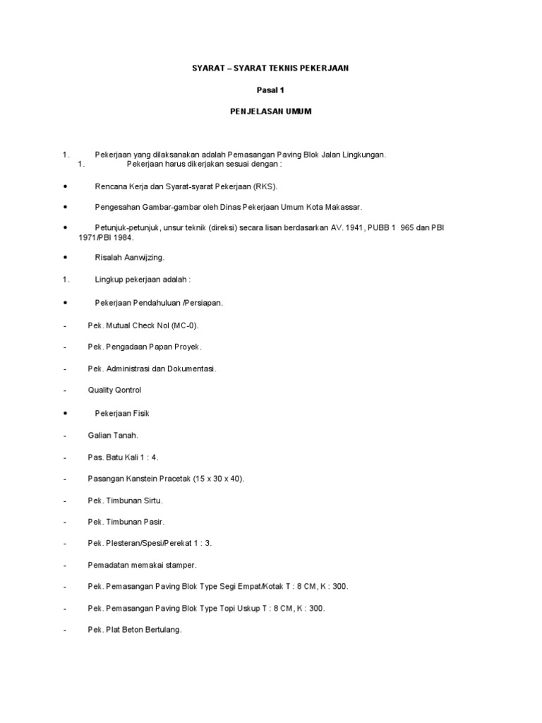 Syarat2 Teknis Pek Paving Block | PDF