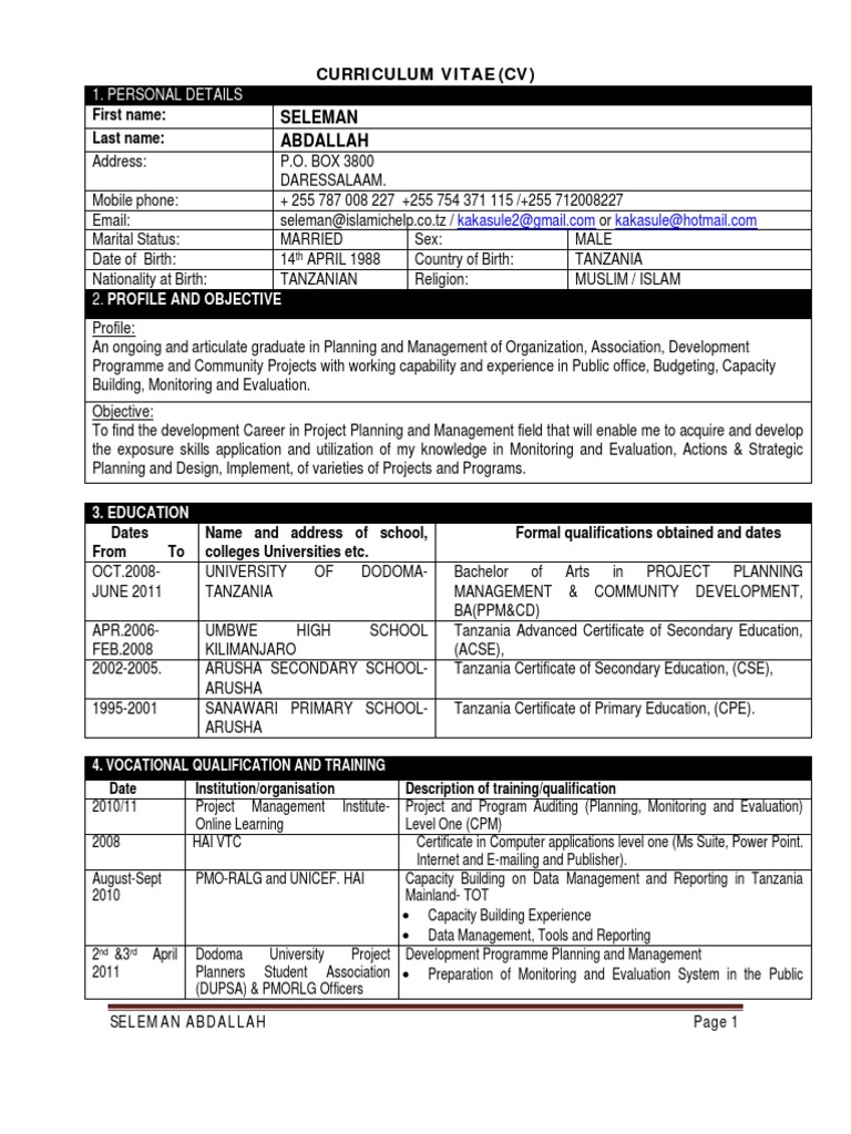 Curriculum Vitae2 | PDF | Tanzania | Capacity Building