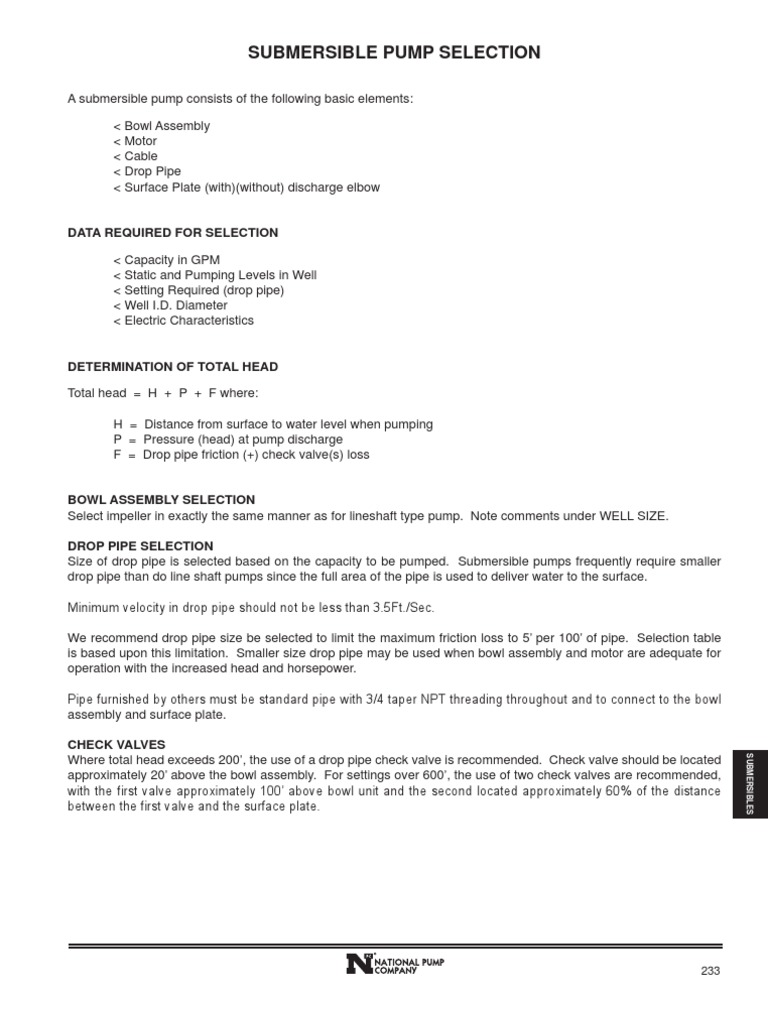 SUBMERSIBLE PUMP Selection | PDF | Pump | Pipe (Fluid Conveyance)