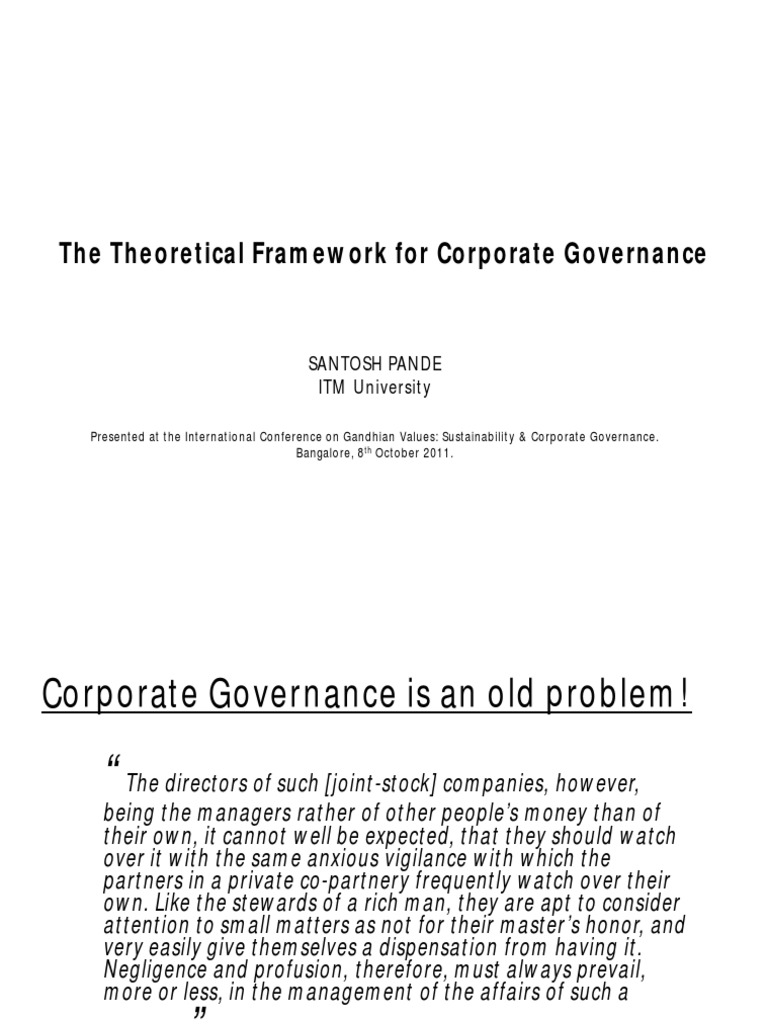 The Theoretical Framework For Corporate Governance | PDF | Governance ...