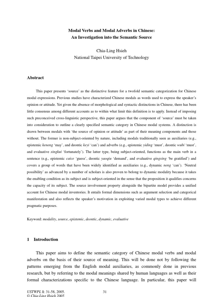 3modal Verbs and Modal Adverbs in Chinese | PDF | Modal Logic | Semantics