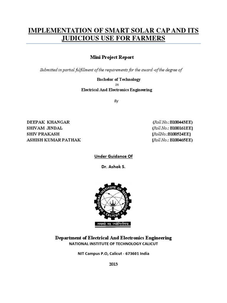 Implementation of Solar Cap and Its Judicious Use | Download Free PDF ...