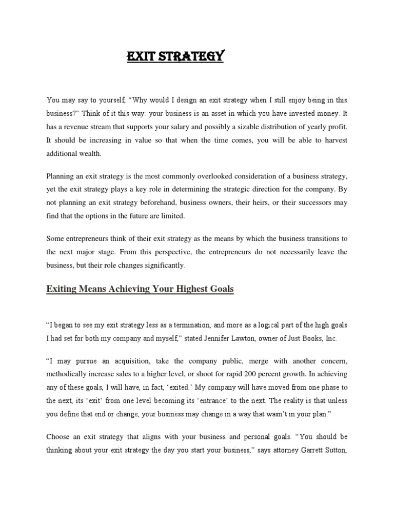 EXIT Strategy | PDF | Strategic Management | Mergers And Acquisitions