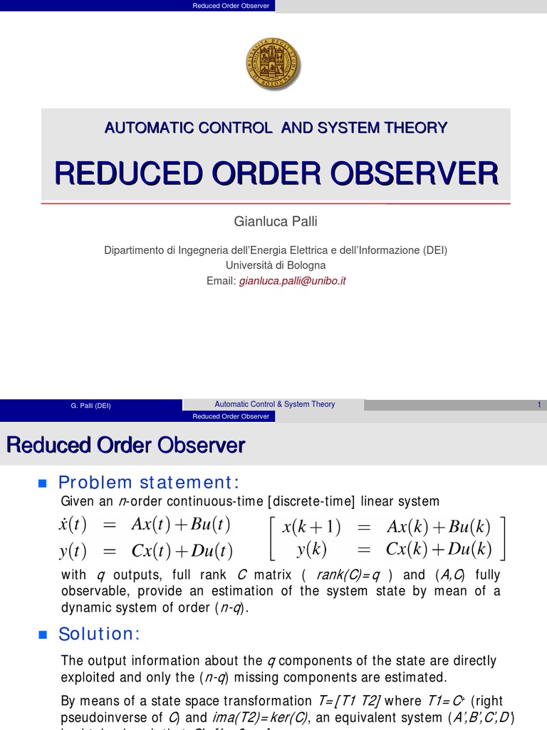 08 Reduced Order Observer | Algorithms | Applied Mathematics | Free 30 ...