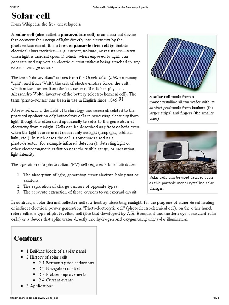 Solar Cell - Wikipedia, The Free Encyclopedia | PDF | Solar Cell | Thin ...
