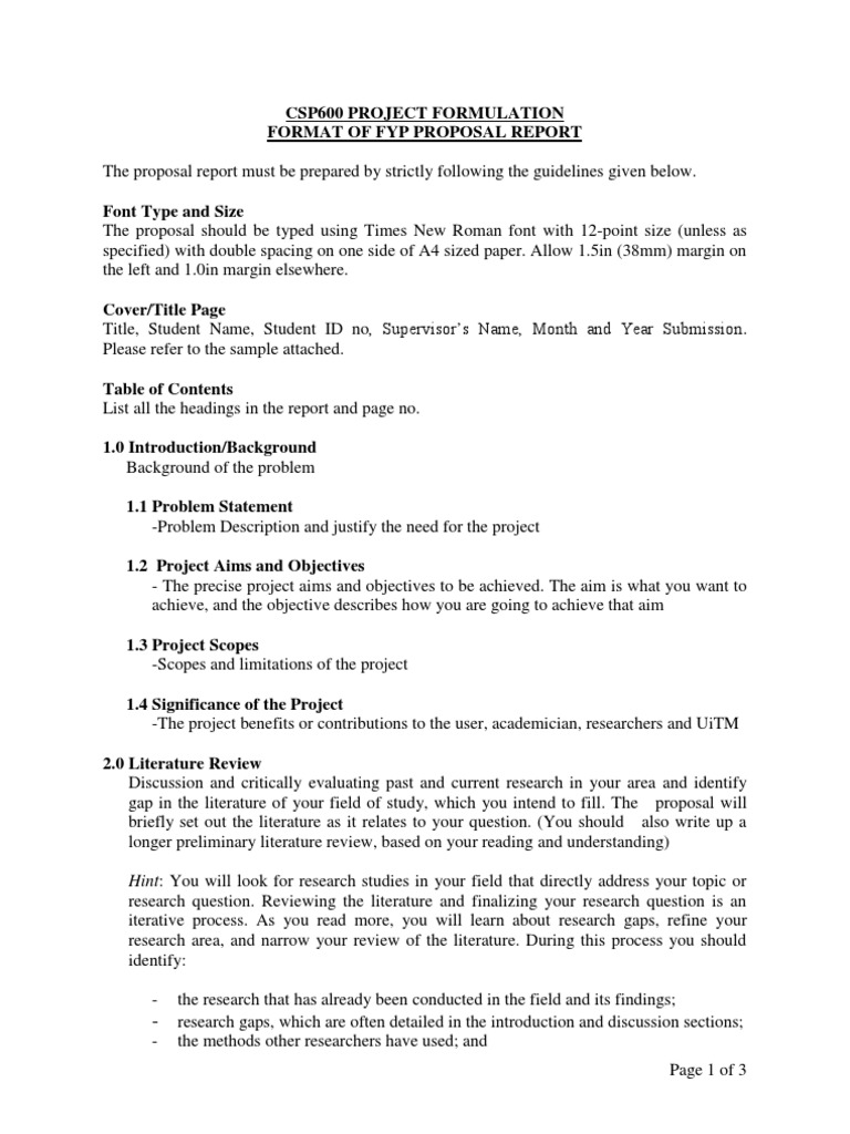 Format of Fyp Proposal Report Cs231 | Literature Review | Evaluation